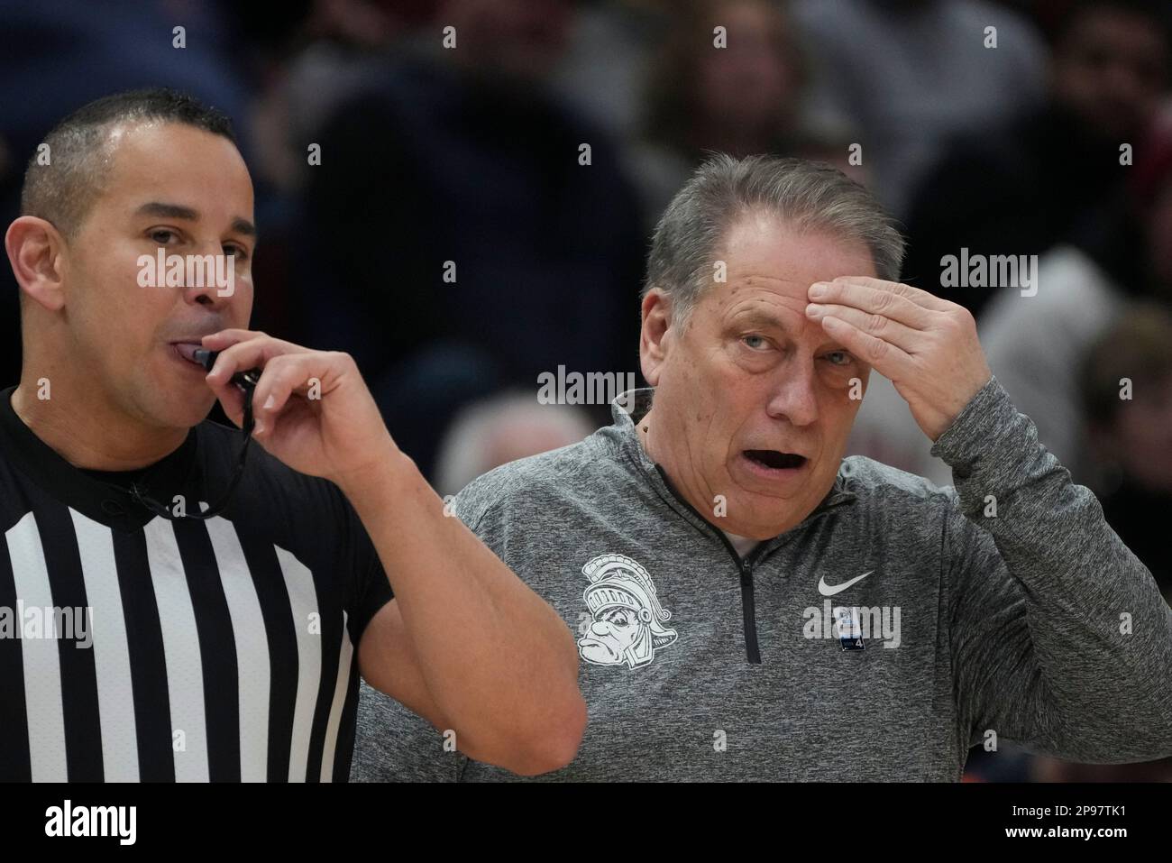 Michigan State's head coach Tom Izzo reacts during the first half of an ...
