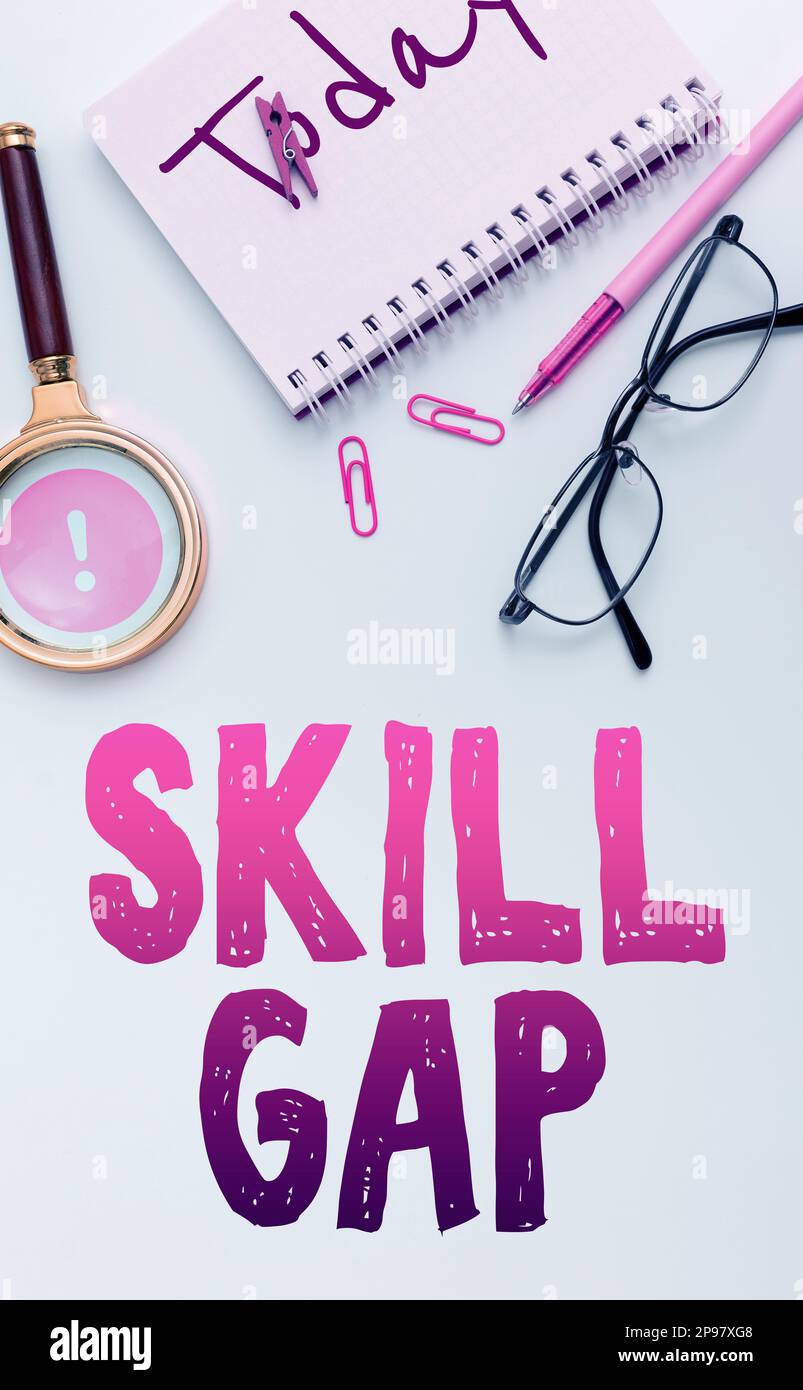 Hand writing sign Skill Gap. Concept meaning Refering to a person's ...