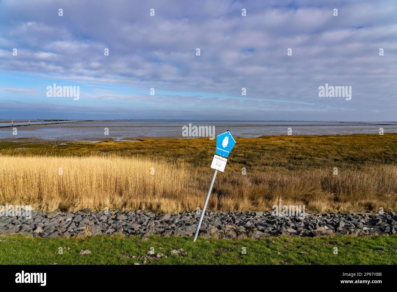 The Wadden Sea, East Frisia, near Lower Saxony, quiet zone, sign ...