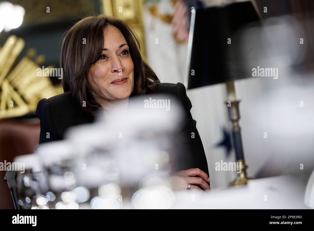 United States Vice President Kamala Harris speaks during a roundtable ...