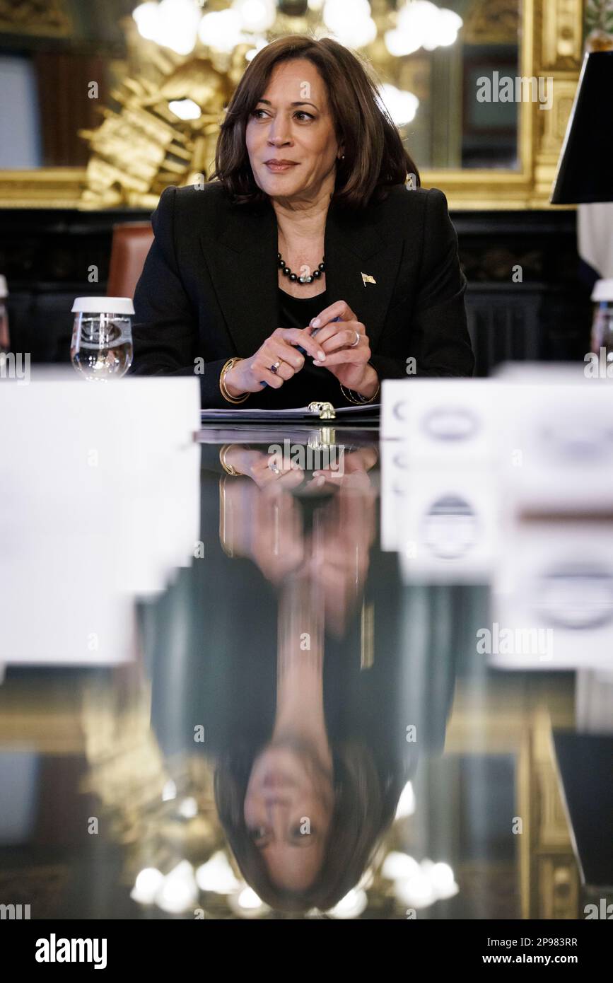 United States Vice President Kamala Harris during a roundtable meeting ...