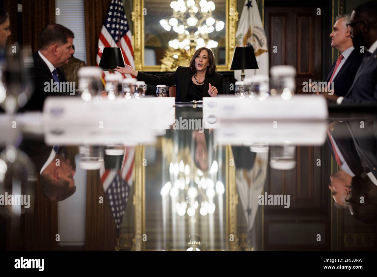 United States Vice President Kamala Harris speaks during a roundtable ...