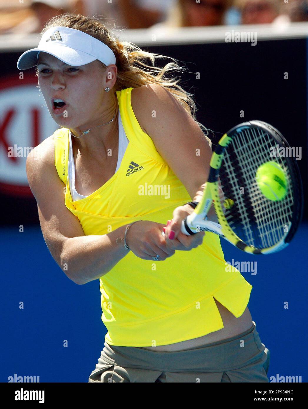 Denmark's Caroline Wozniacki returns to Spain's Virginia Ruano Pascual ...