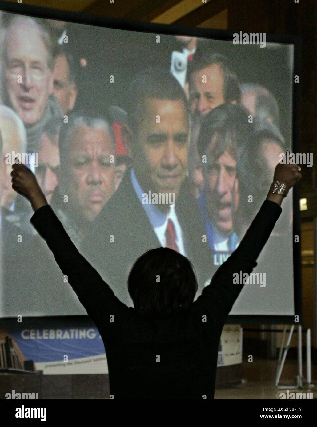 Cynthia Bellinger cheers after President Barack Obama was sworn in ...