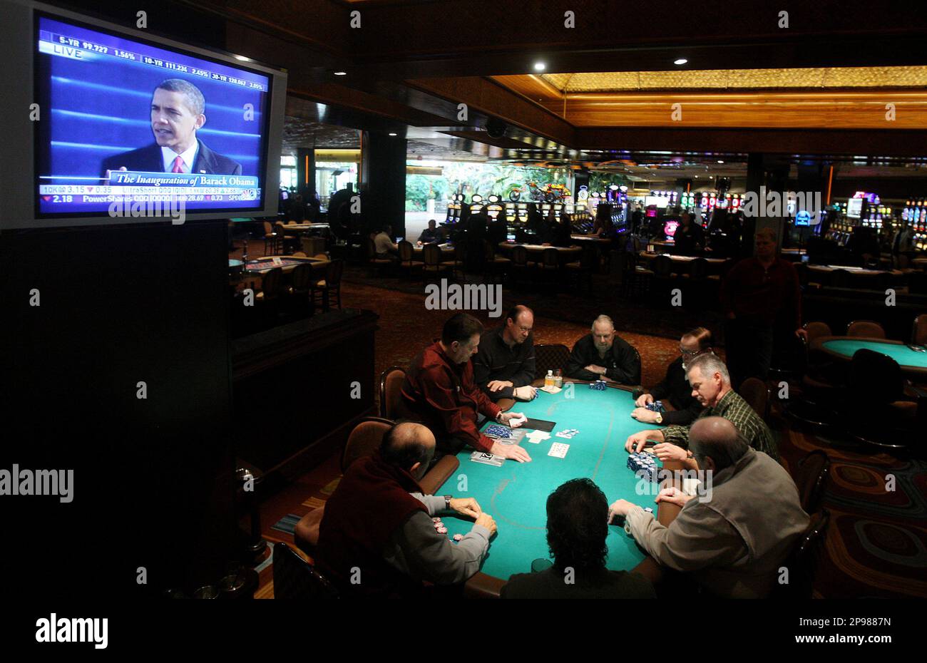 President Barack Obama's inauguration speech is displayed in the poker ...