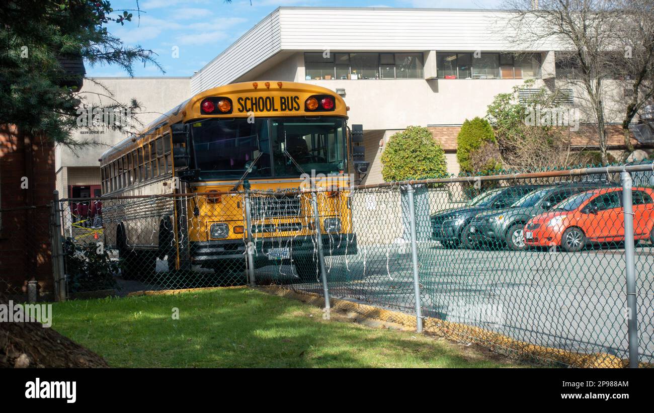 March 9 2023- School Bus in Vancouver, British Columbia Canada Stock ...