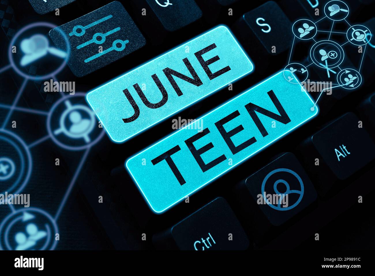 Sign displaying June Teen. Word Written on legal holiday in the United ...