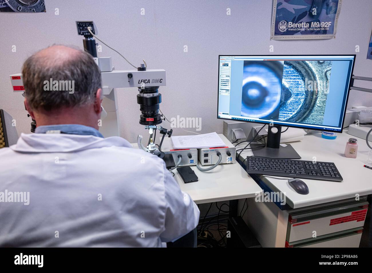 Illustration picture shows bullets being examined in a ballistics ...