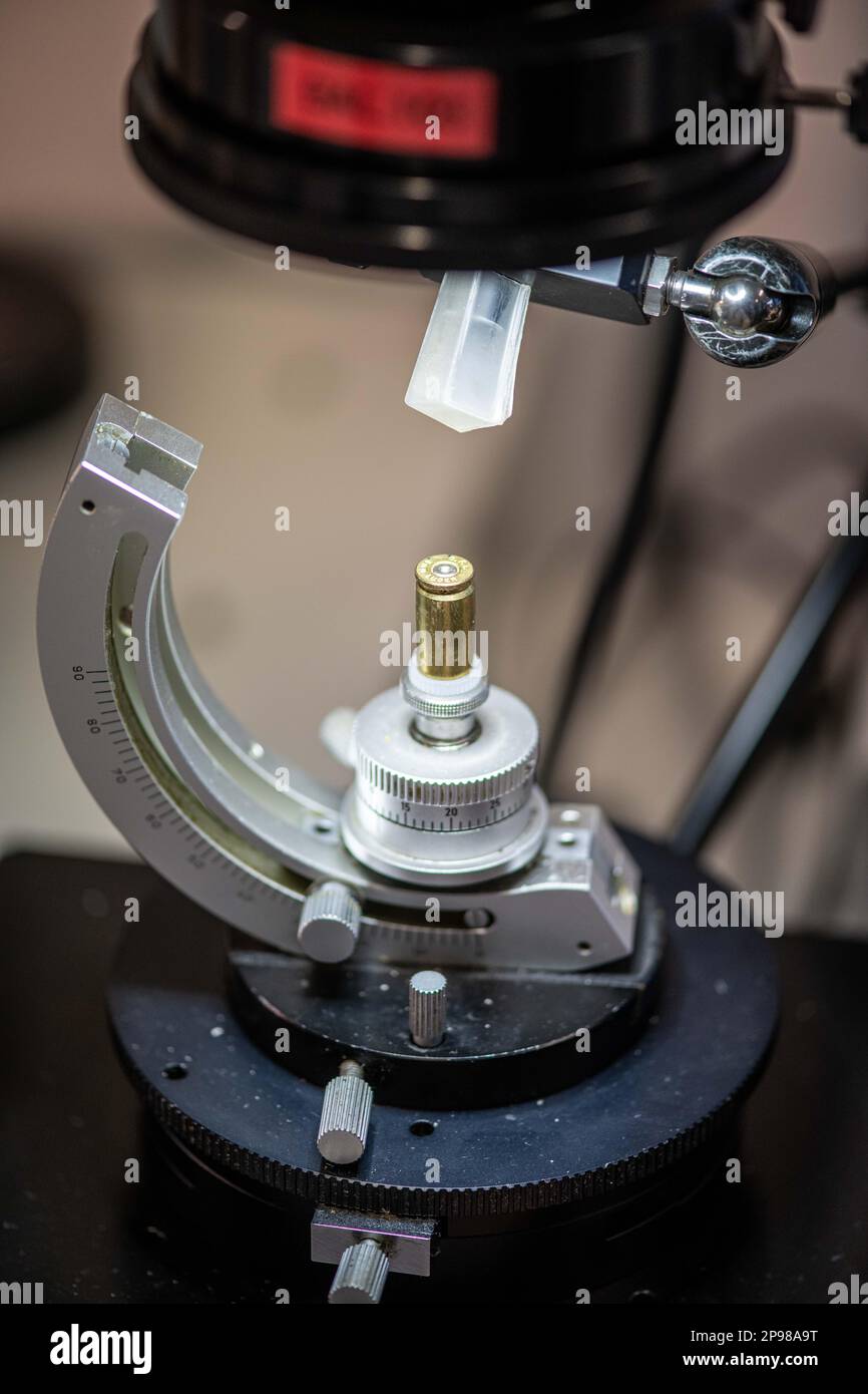 Illustration picture shows bullets being examined in a ballistics ...