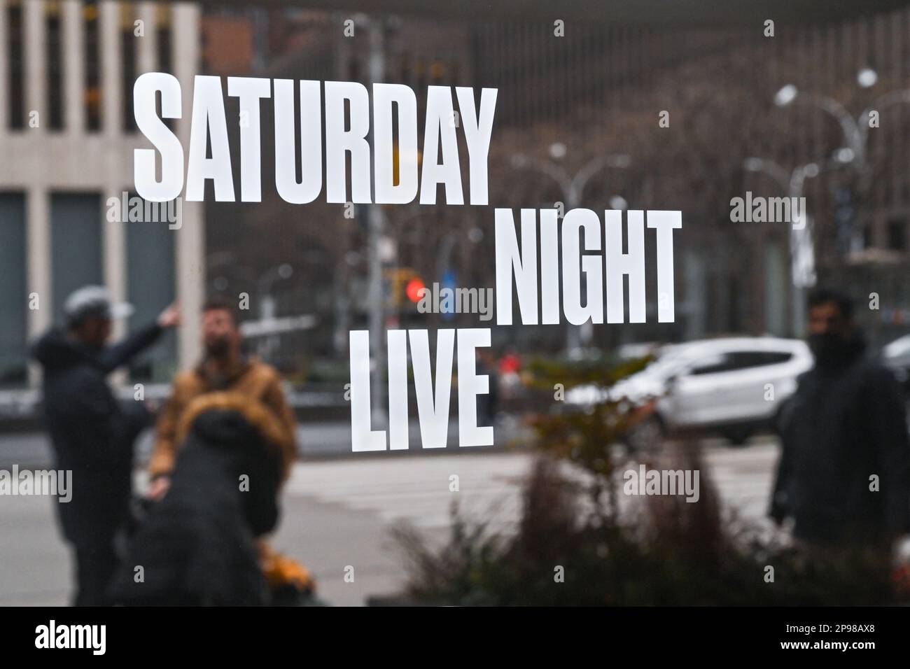 Signage for Saturday Night Live outside the entrance to NBC studios ...