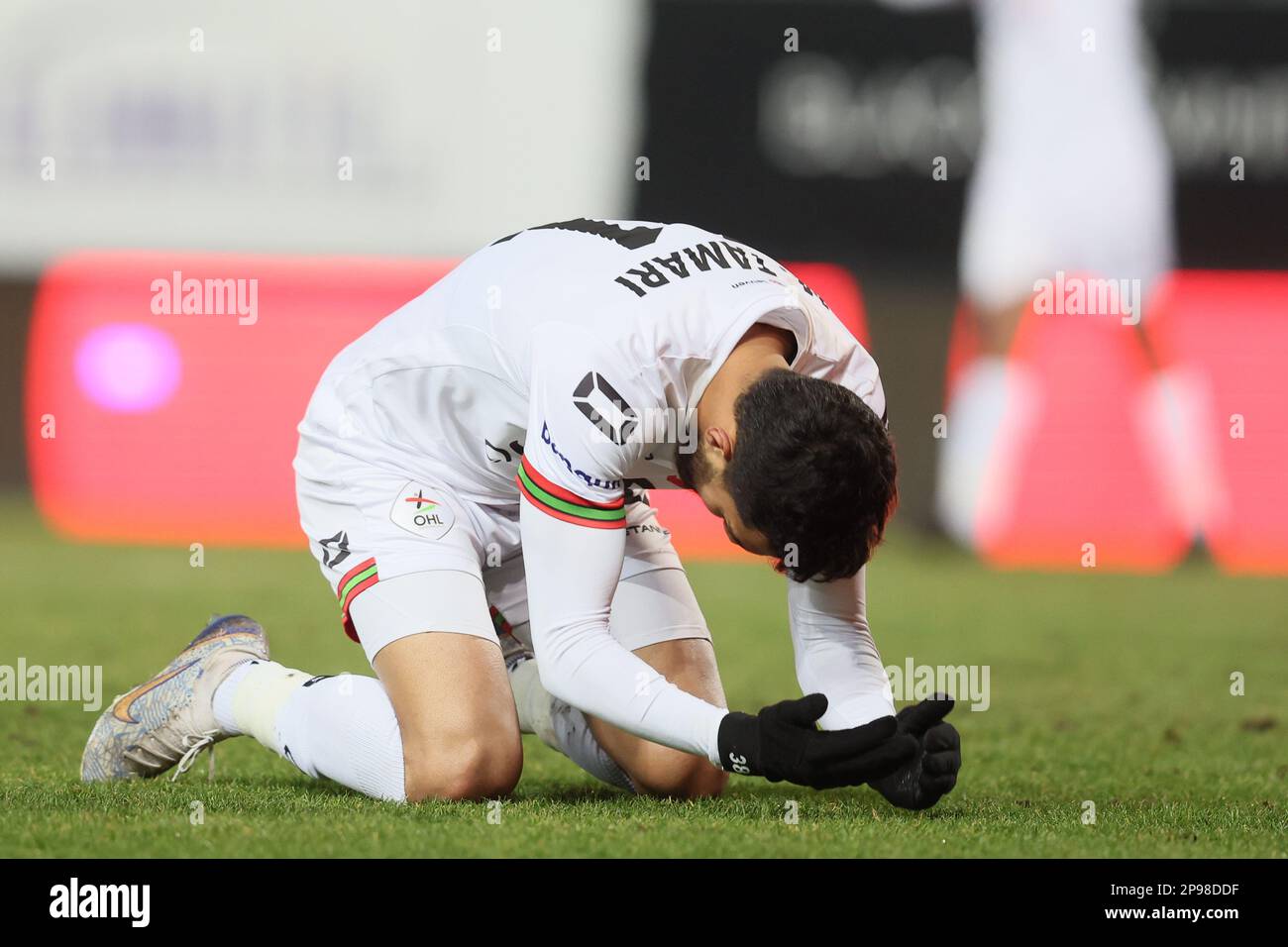 Belgium. 10th Mar, 2023. OHL's Musa Al-Tamari reacts during a soccer ...
