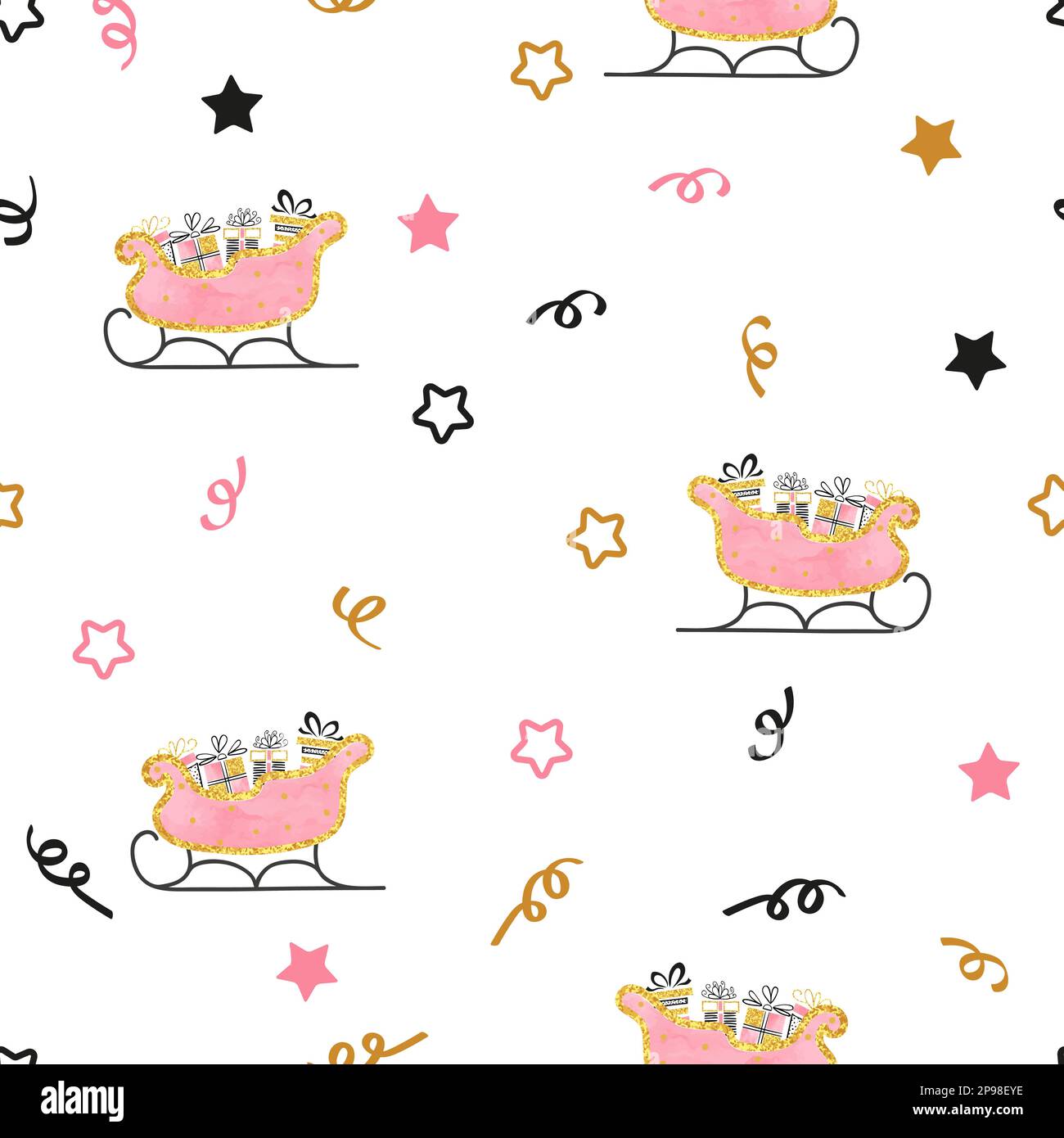 Christmas sleigh pattern. Vector seamless holiday background Stock ...