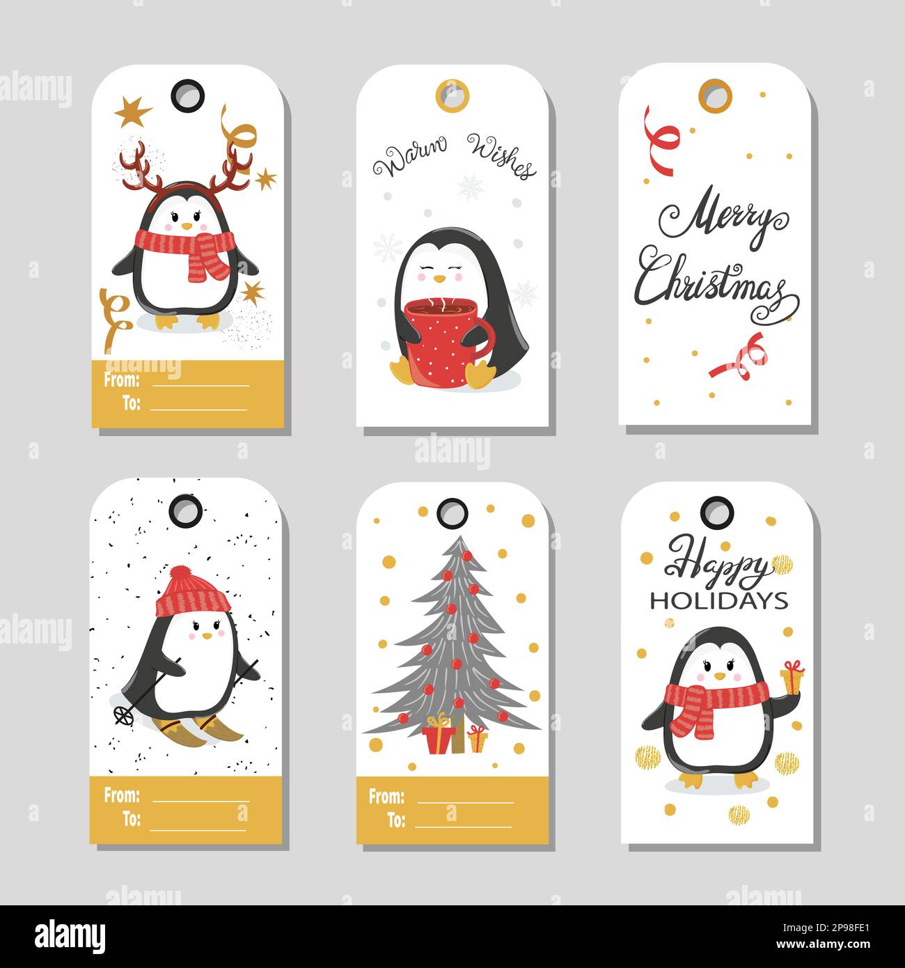 Christmas gift tags with cute cartoon penguins. Vector illustration ...