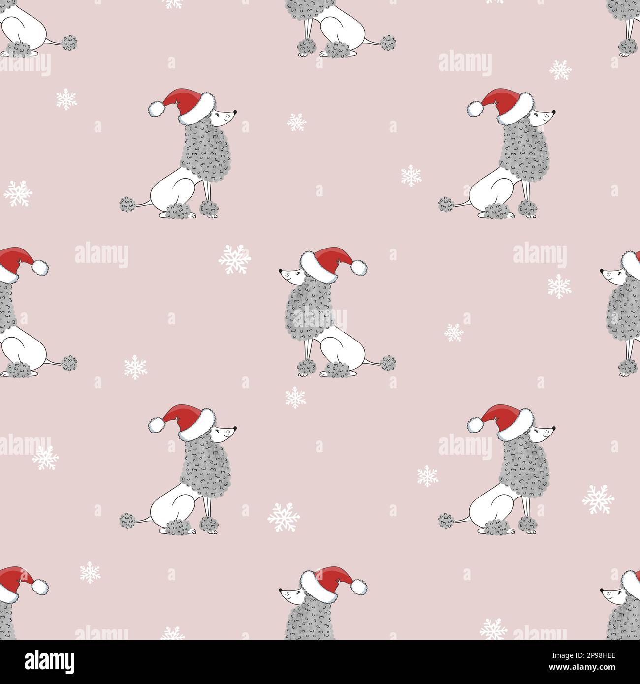 Seamless Christmas pattern with cute poodle dogs. Vector holiday ...
