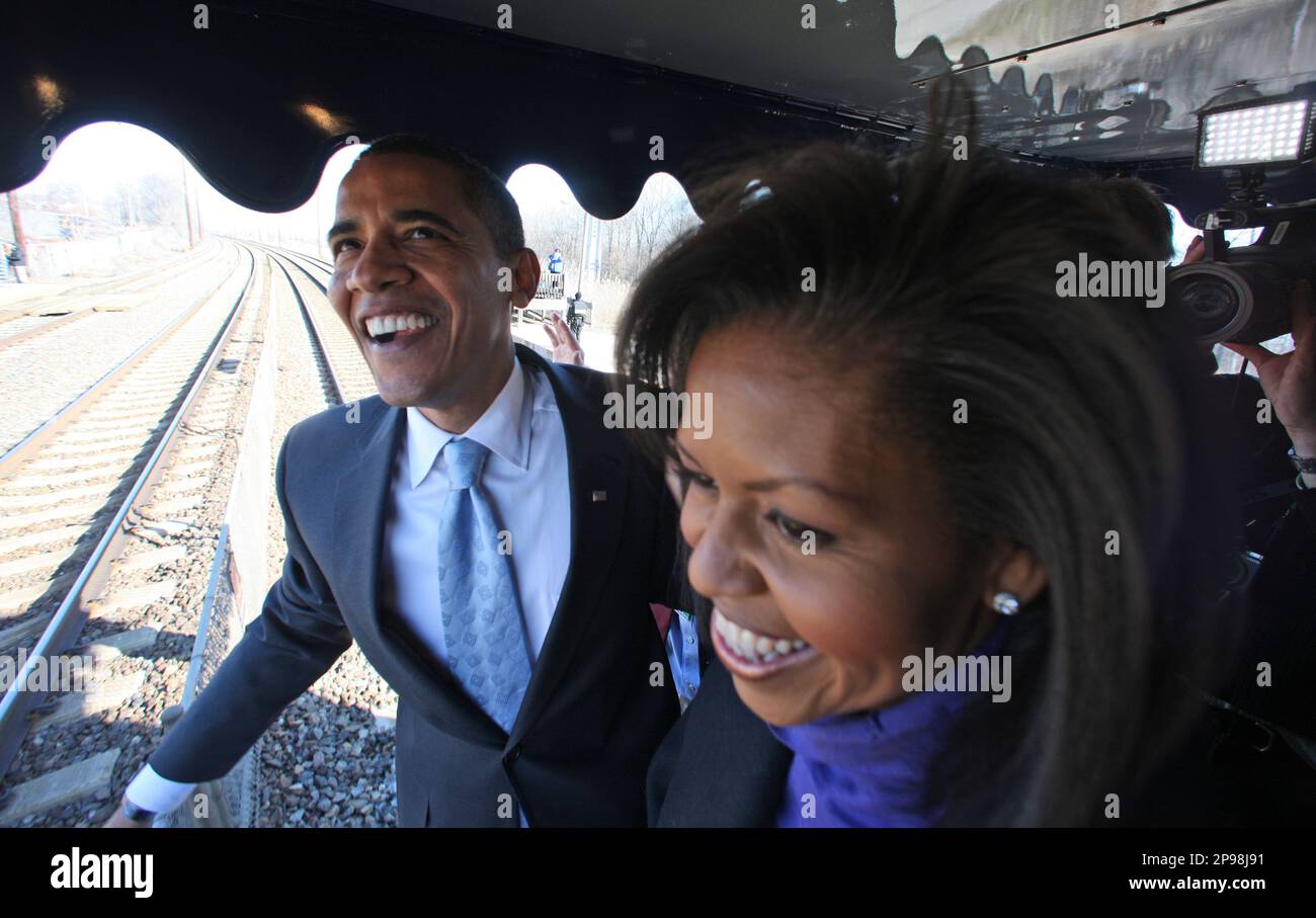 President-elect Barack Obama and Michelle Obama are seen on their train ...