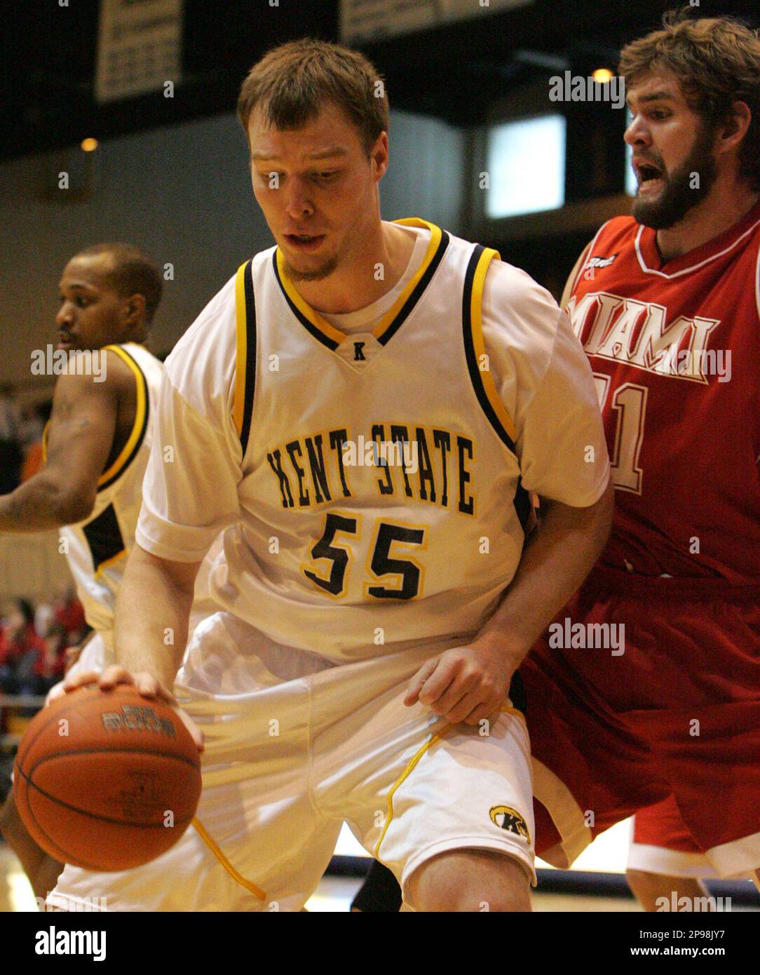 Kent State University's Brandon Parks (55) drives past Miami (Ohio ...
