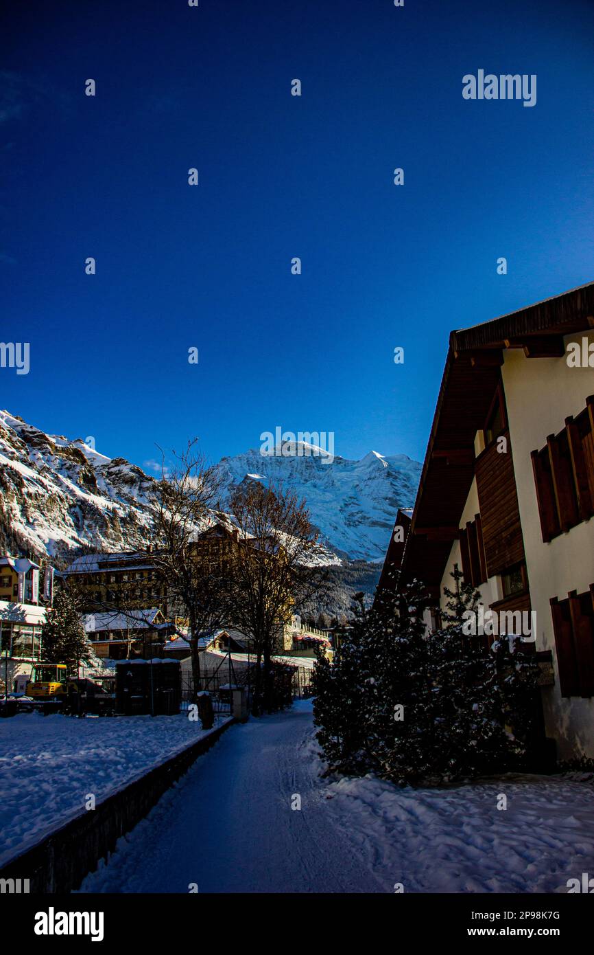 Beautiful sunny day in the snowy Swiss Alps, with the best views of the ...