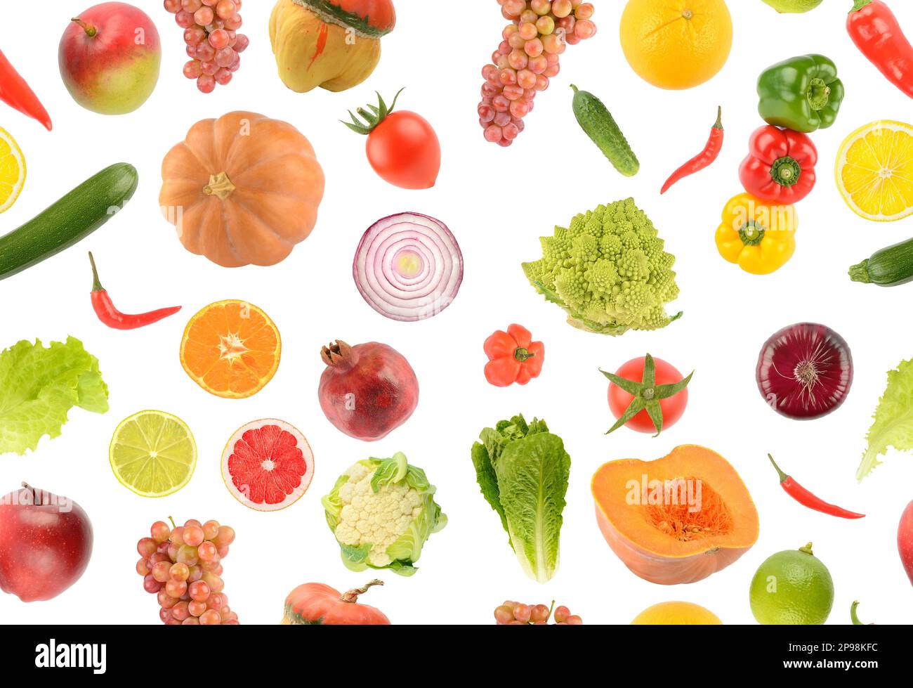 Seamless pattern of vegetables, fruits and berries isolated on white ...