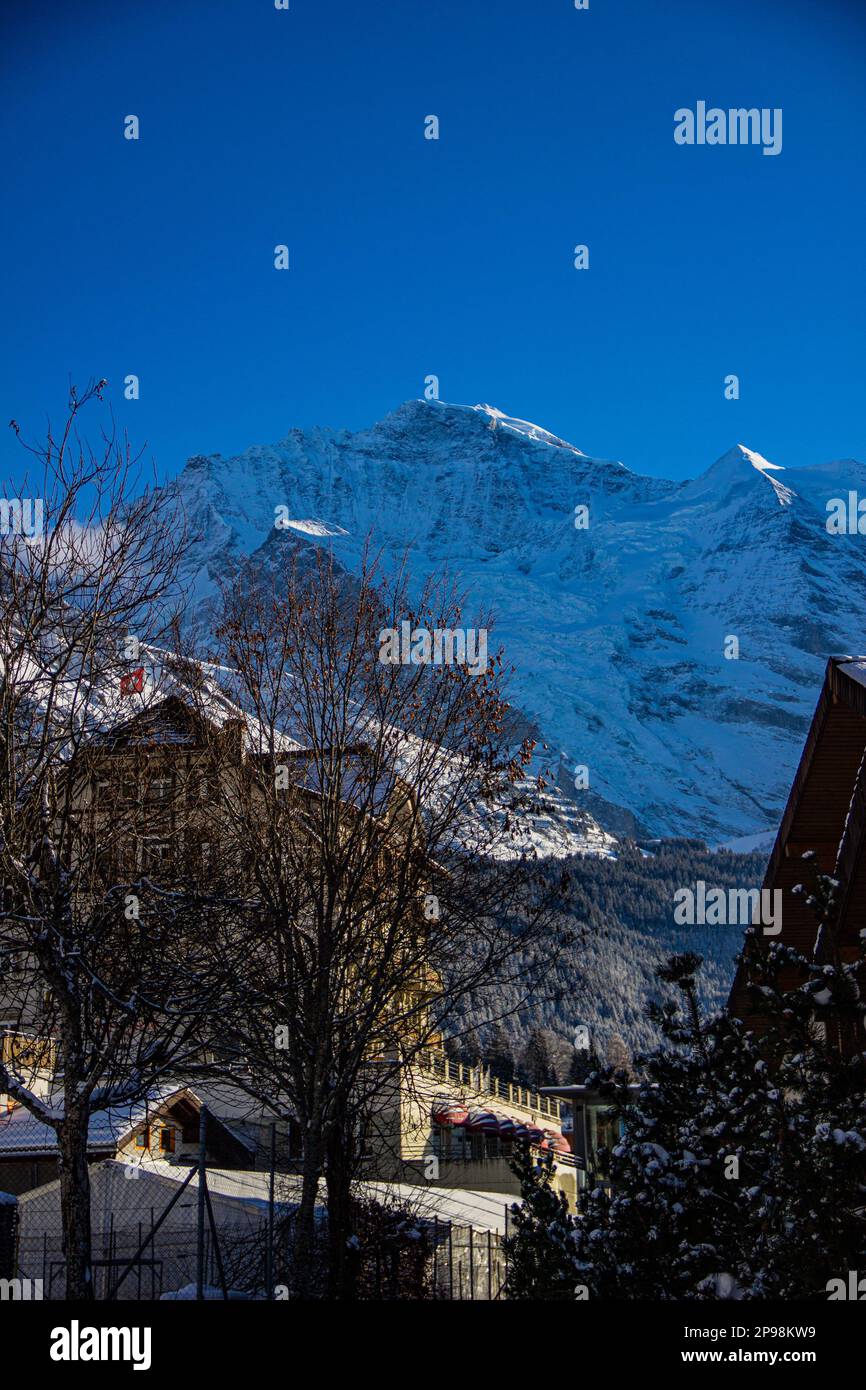 Beautiful sunny day in the snowy Swiss Alps, with the best views of the ...