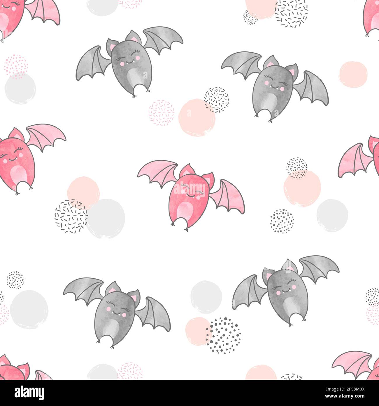 Seamless pattern with cute flying bats. Vector background for kids ...