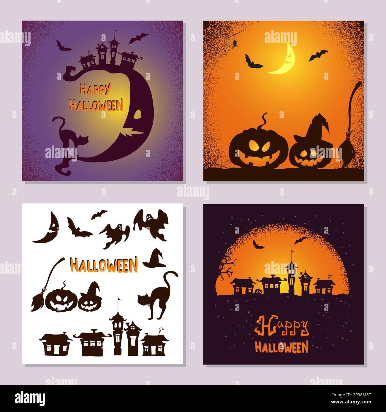 Halloween cards set. Vector holiday illustration Stock Vector Image ...