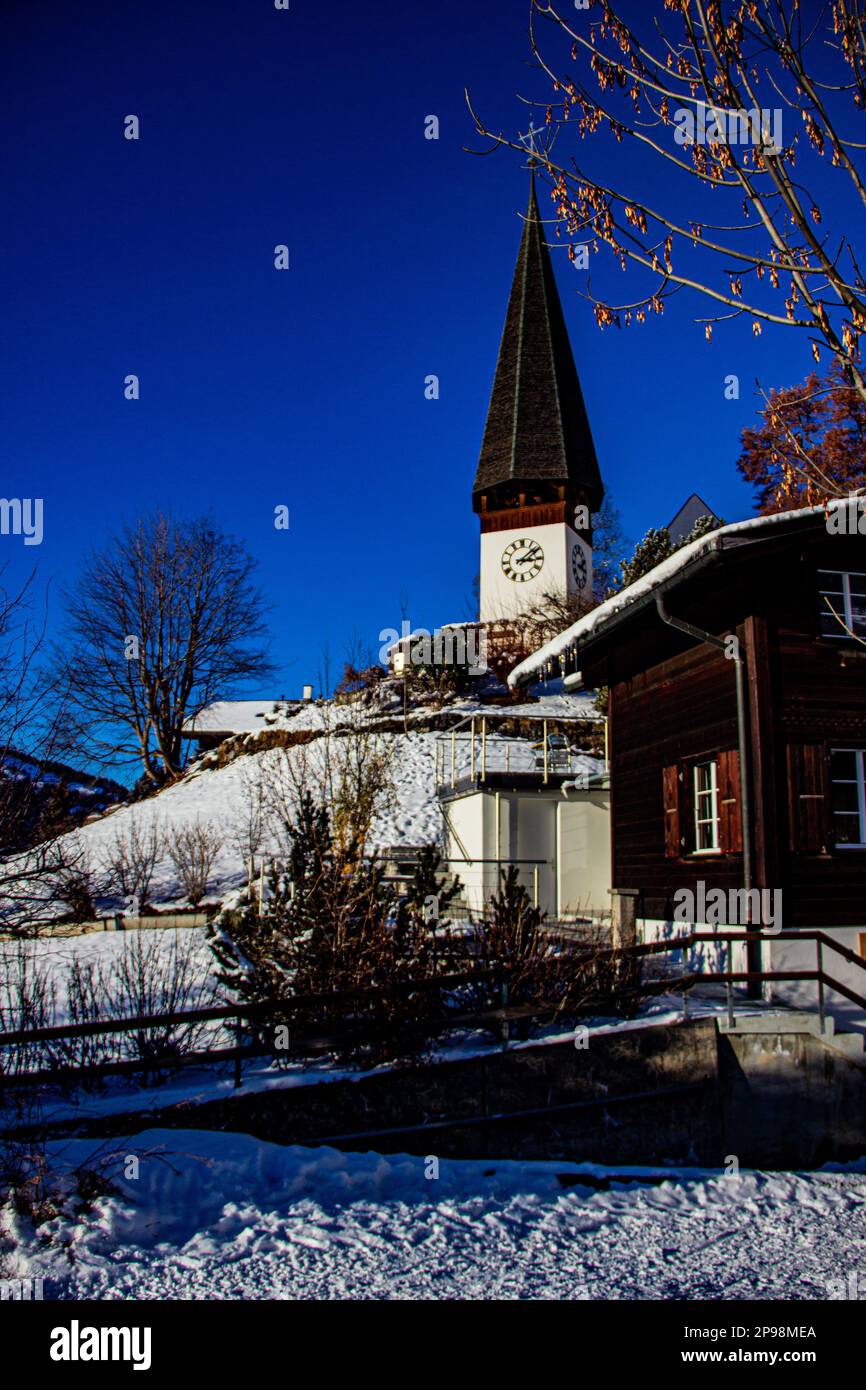 Beautiful sunny day in the snowy Swiss Alps, with the best views of the ...
