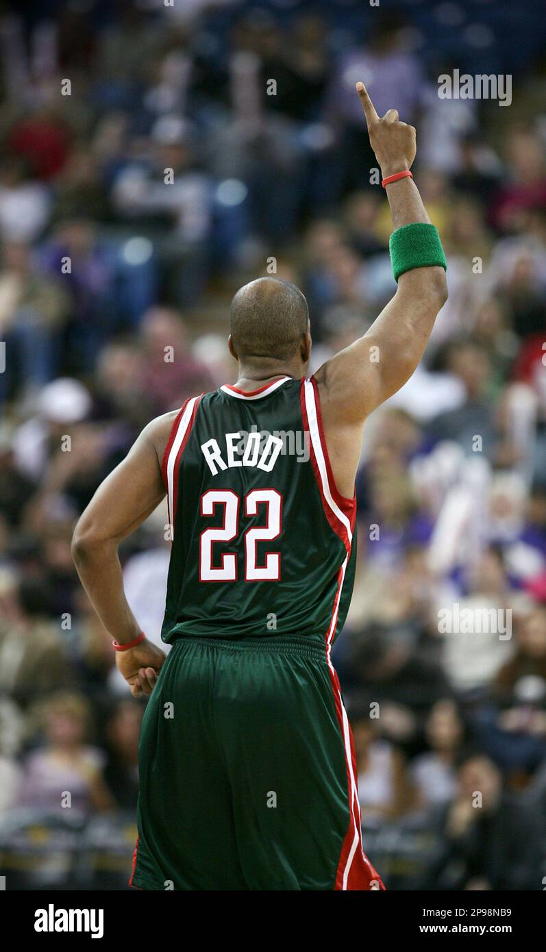 Milwaukee Bucks guard Michael Redd celebrates after hitting a basket ...