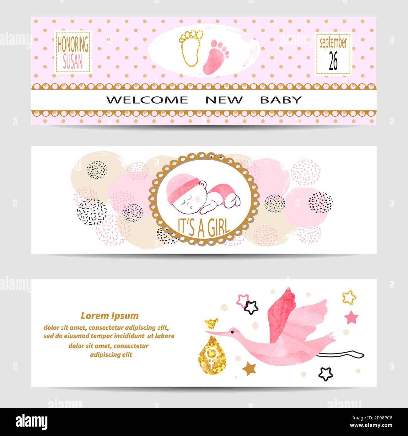 Baby shower girl banners set. Vector illustration Stock Vector Image ...