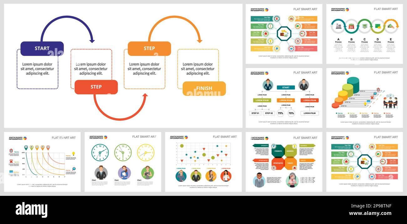 Collage of marketing or production concept infographic charts Stock ...