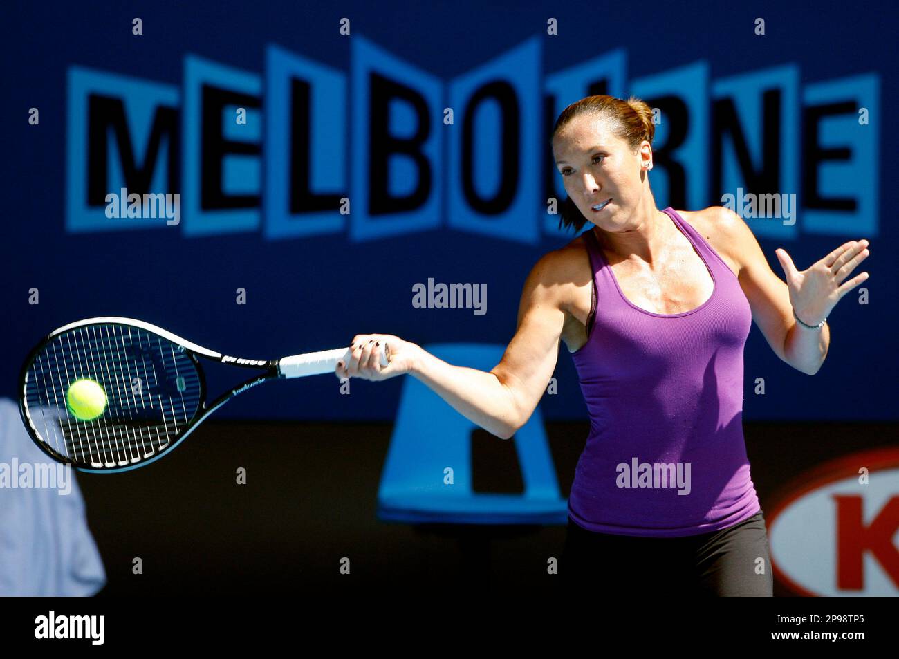 Serbia's Jelena Jankovic practices on Rod Laver Arena in preparation ...