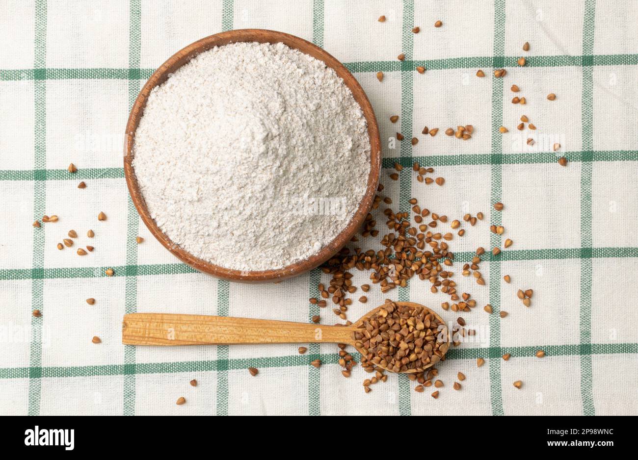 Buckwheat Flour Pile in Wood Bowl, Dry Buck Wheat Powder, Buckwheat ...