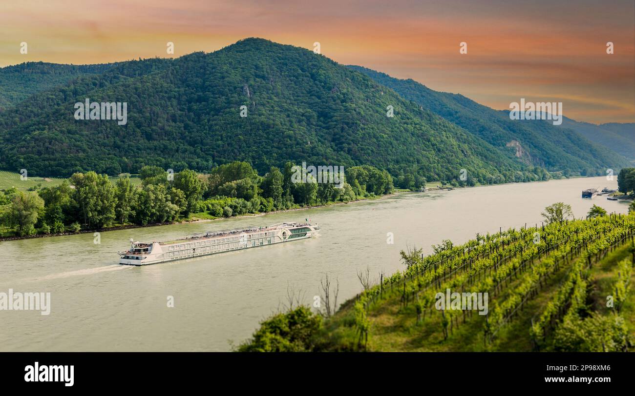 Turist's ship on the Danube river in Wachau Valley, Austria Stock Photo ...