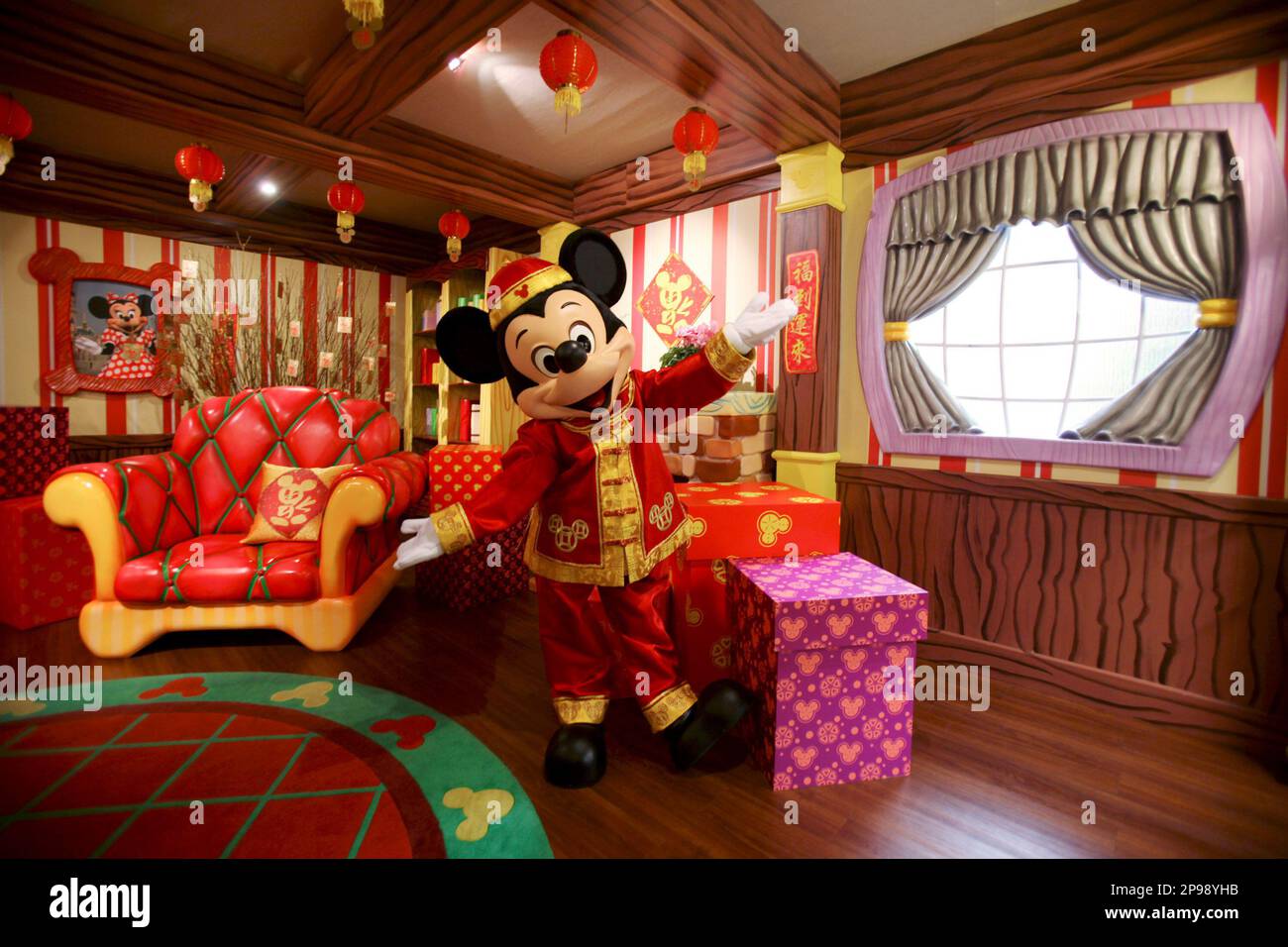 Mickey Mouse poses at the Mickey's House as celebrating the Chinese New ...