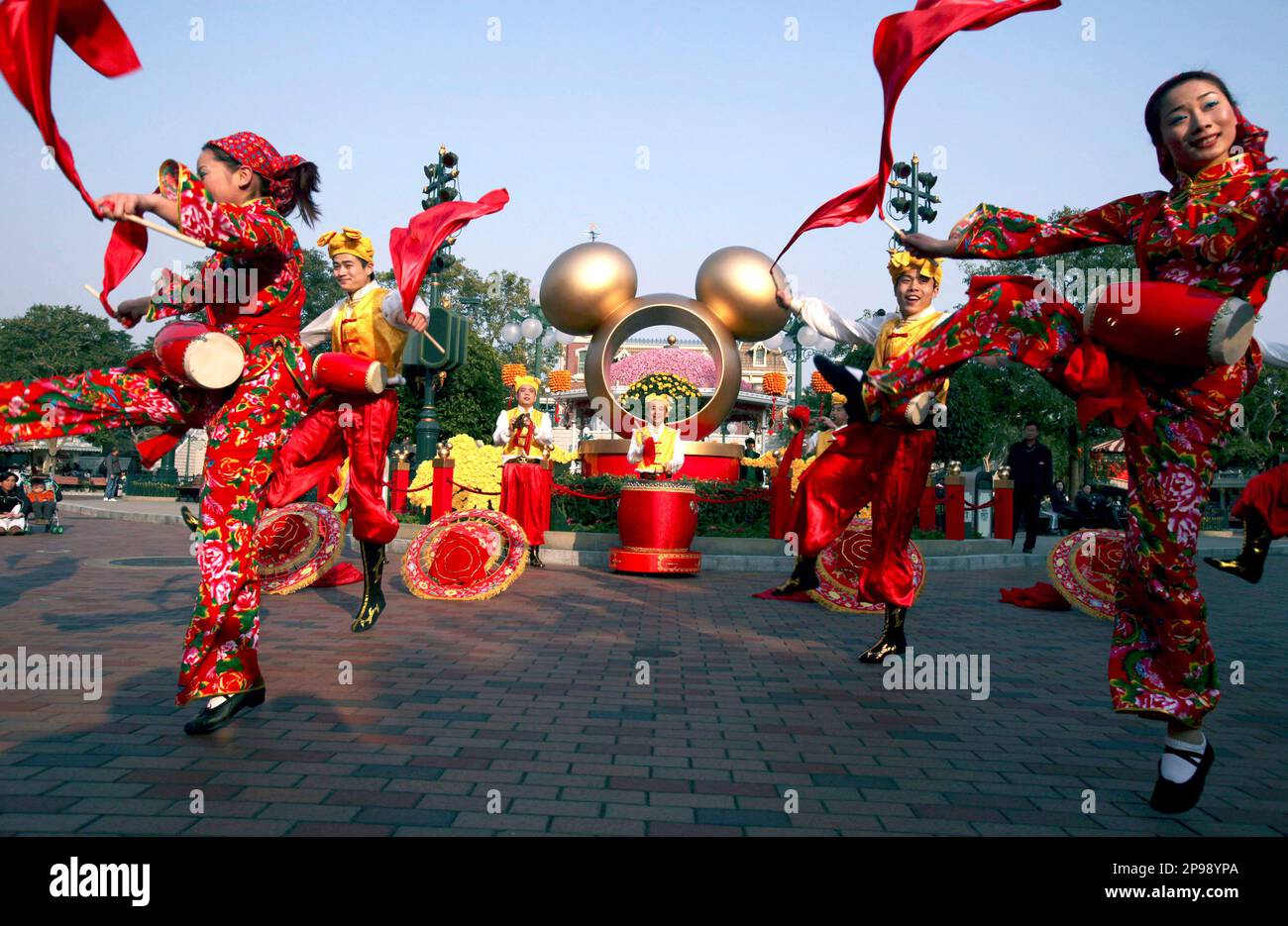 Mainland Chinese performers dance while celebrating the Chinese New ...