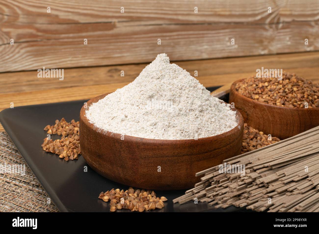 Buckwheat Flour Pile in Wood Bowl, Dry Buck Wheat Powder, Buckwheat ...