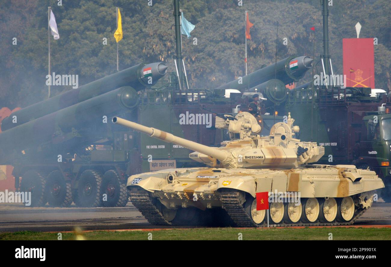 An Indian Army Bhishma tank, the locally assembled version of the T-90 ...