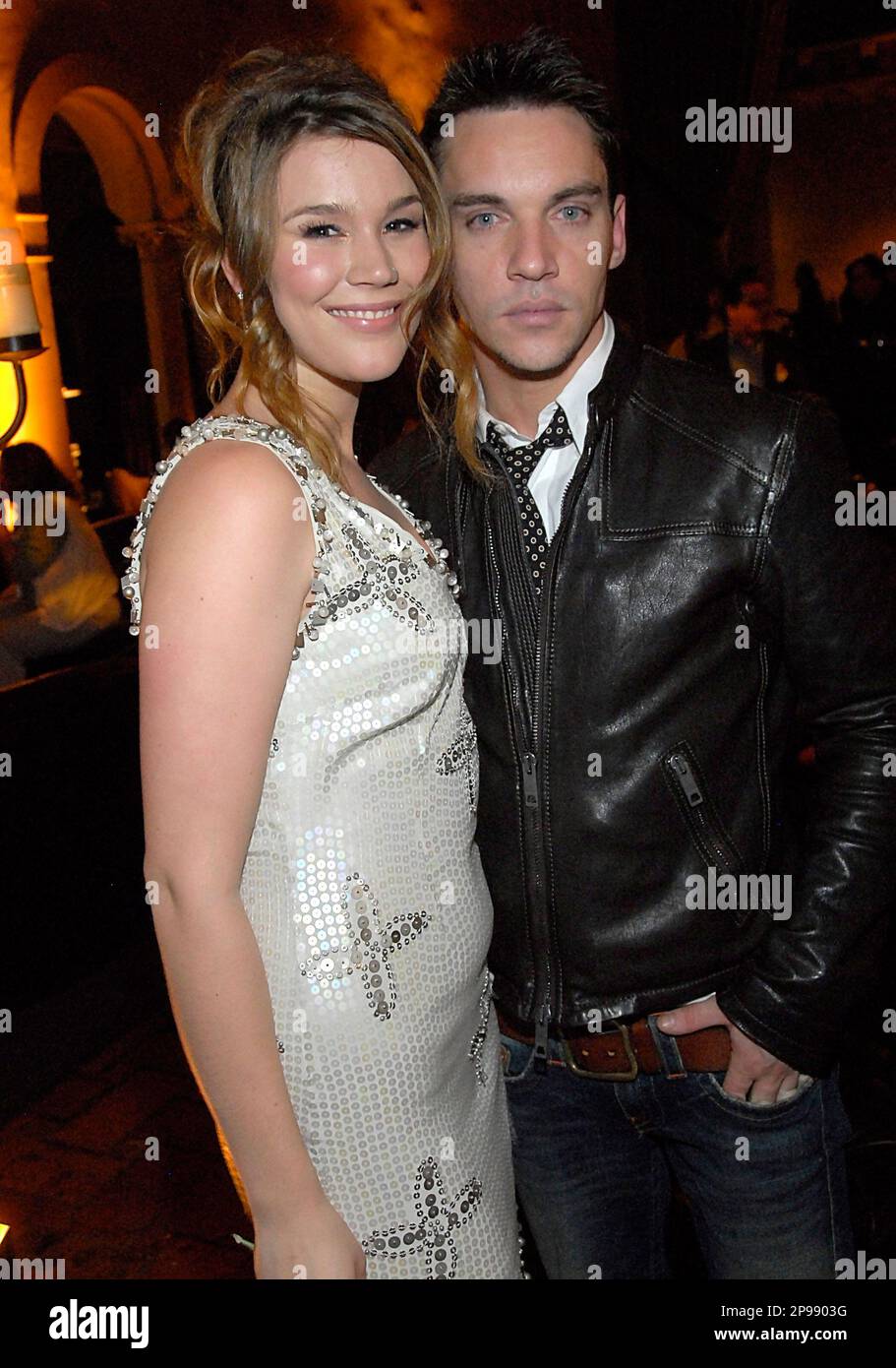 Actress and singer Joss Stone, left, and actor Jonathan Rhys Meyers ...