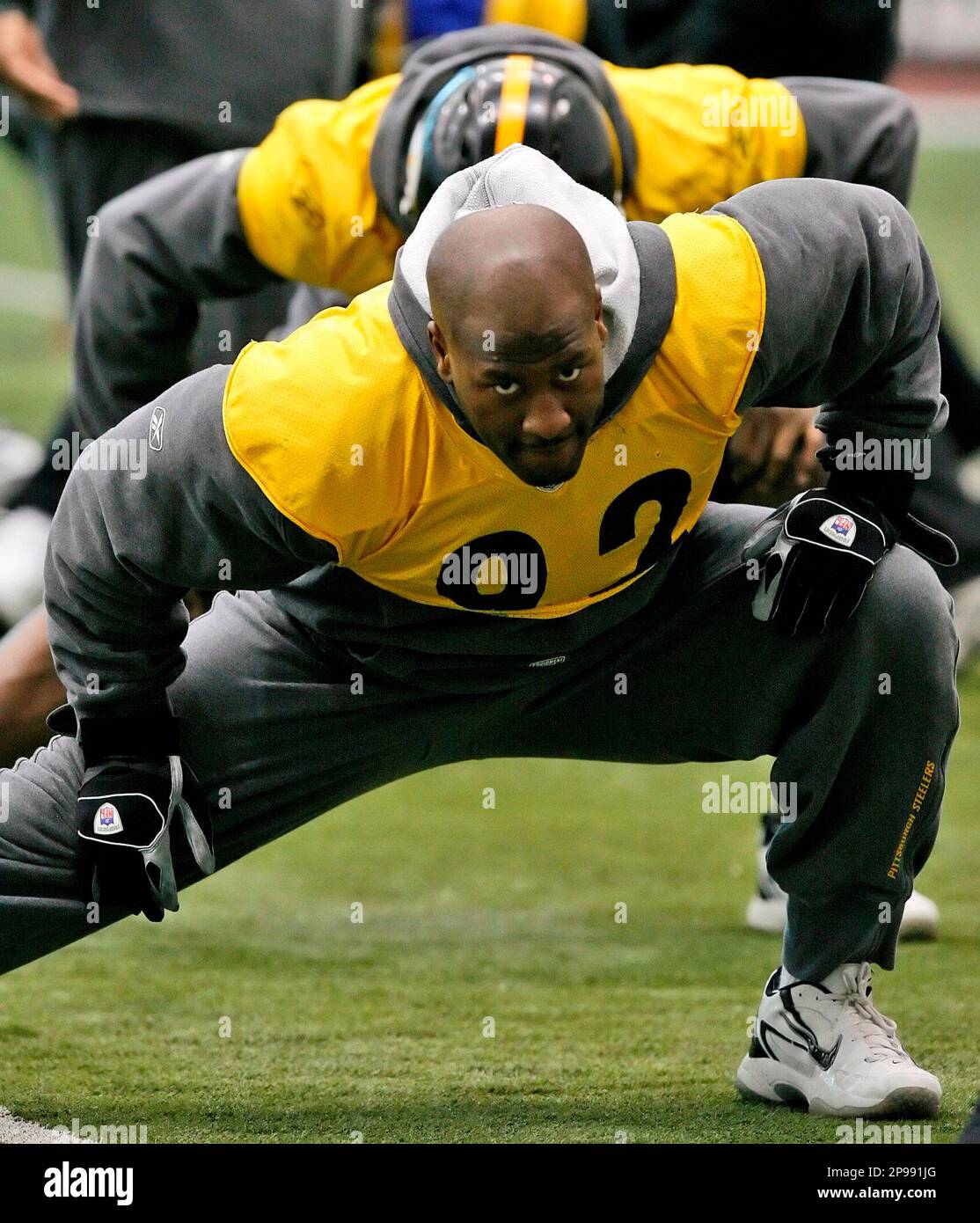 Pittsburgh Steelers linebacker James Harrison stretches during the NFL ...