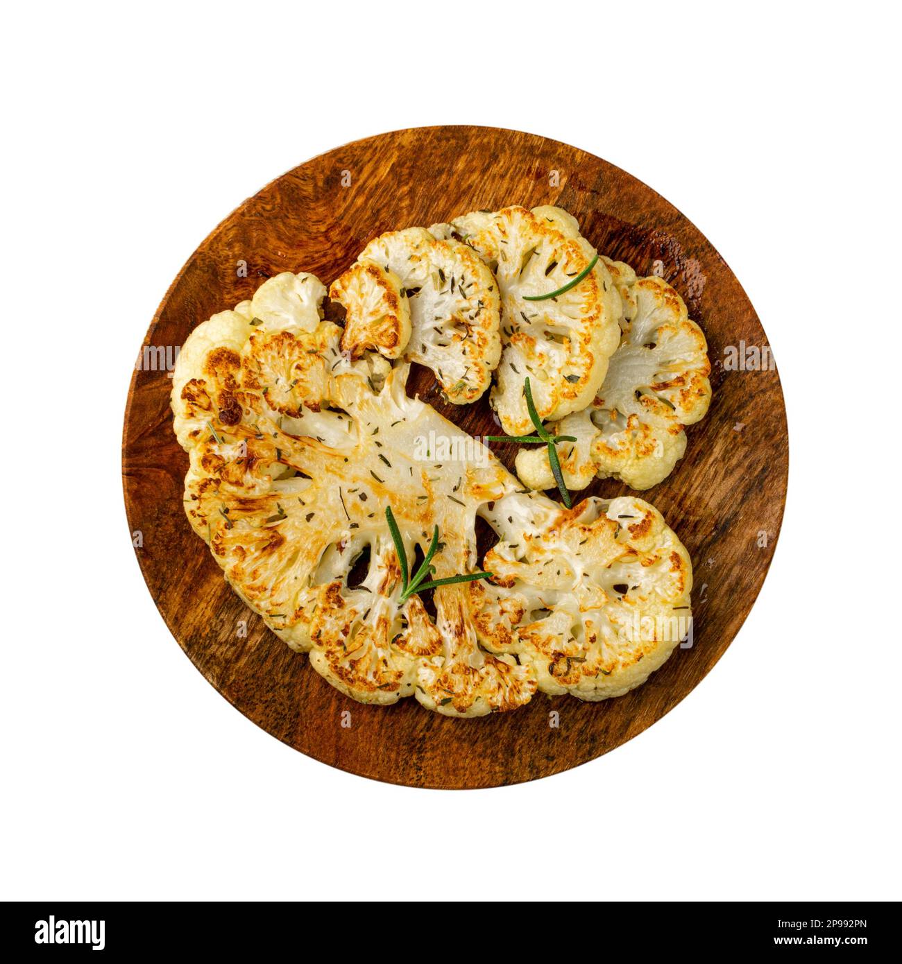 Fried Cauliflower Slices on Wood Plate Isolated, Baked Cauliflower ...