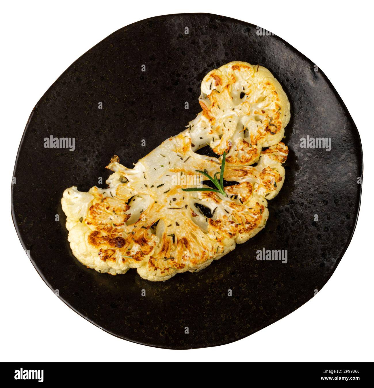 Fried Cauliflower Slices on Black Plate Isolated, Baked Cauliflower ...