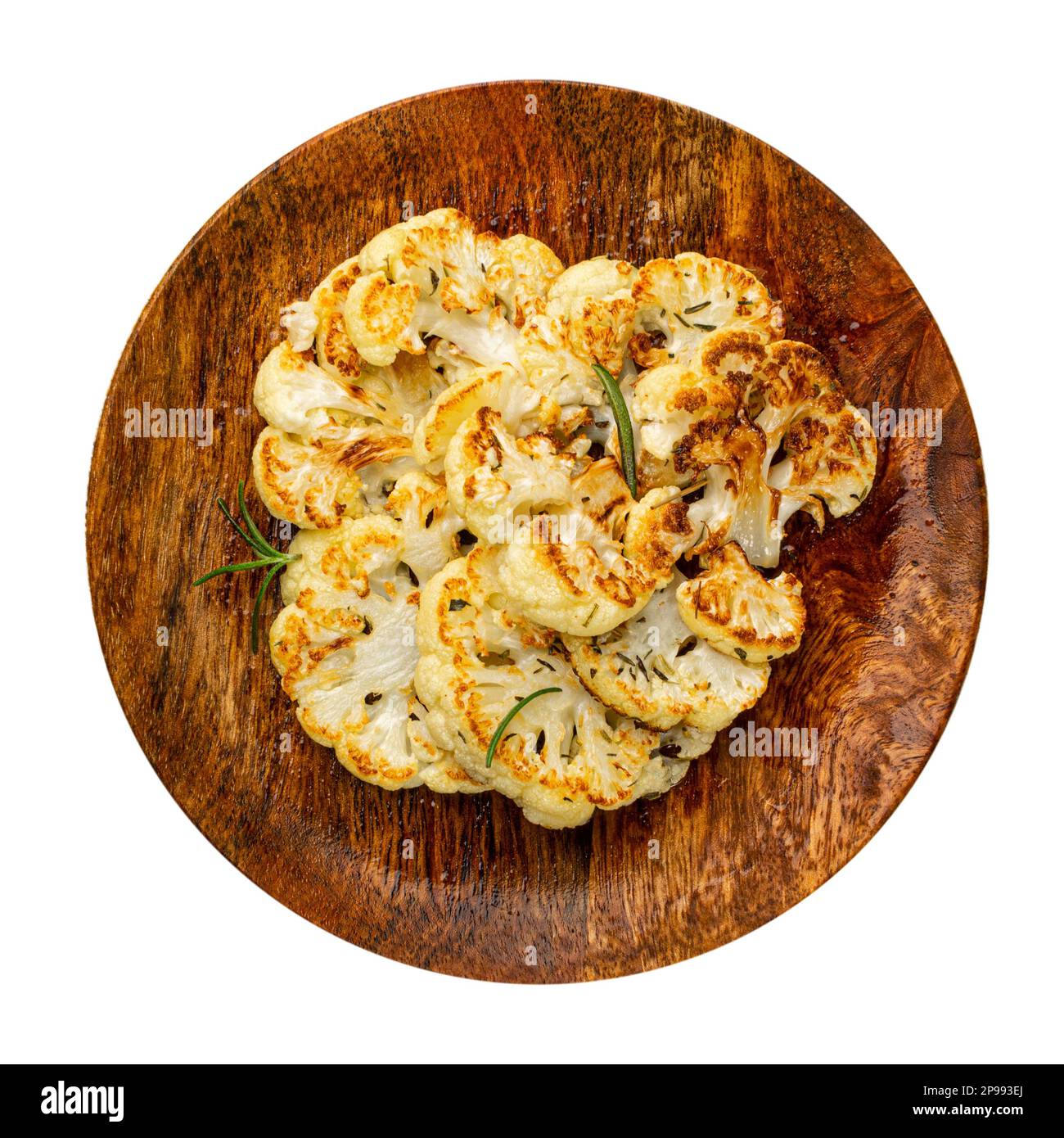 Fried Cauliflower Slices on Wood Plate Isolated, Baked Cauliflower ...