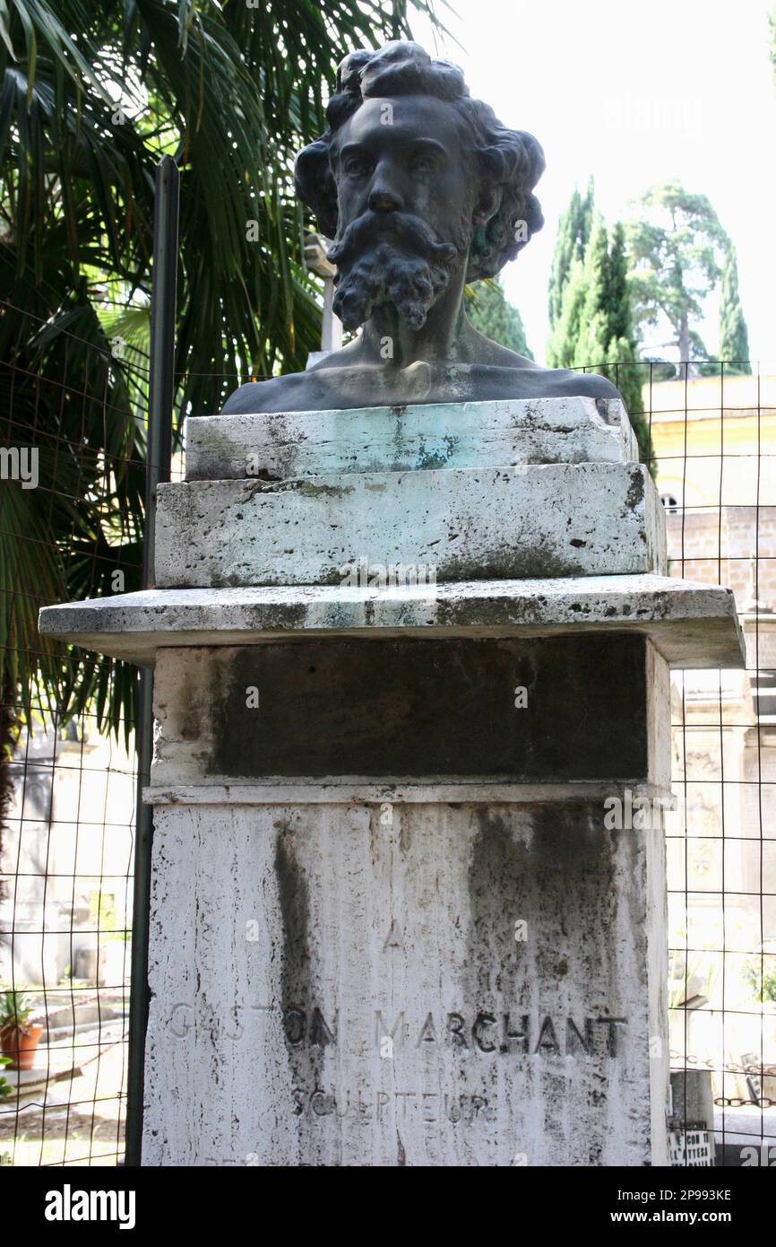 The french sculptor GASTON MARCHANT . Monument tomb at VERANO Cementery in Rome . Photo by ...