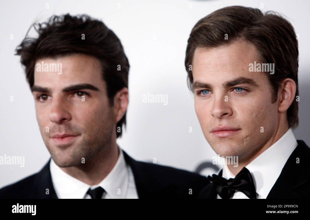 Zachary Quinto, left, and Chris Pine, arrive at the NBC Golden Globes ...