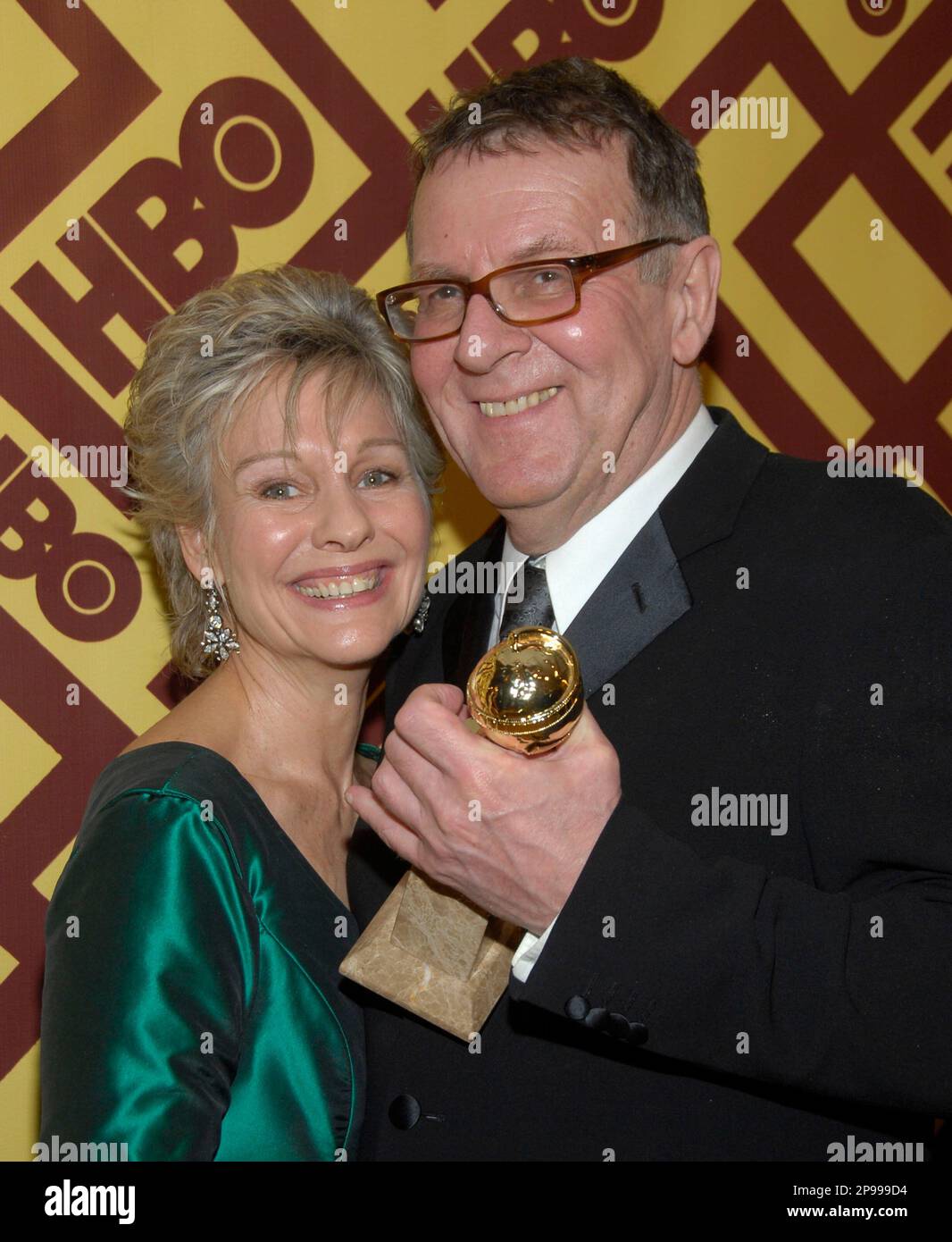 Diana Hardcastle,left, and Tom Wilkinson poses with the award for best ...
