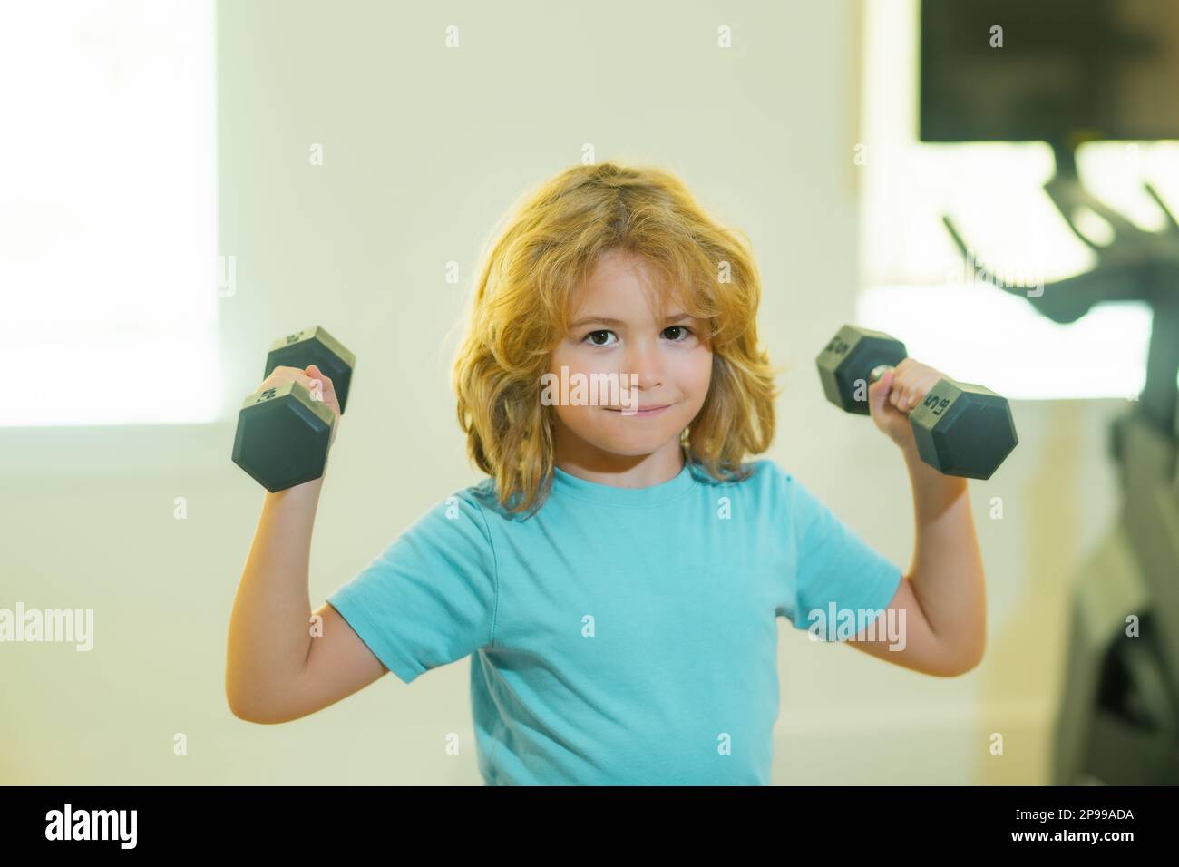 Child workout kid in gym. Kids sports exercises. Healthy kids life and ...