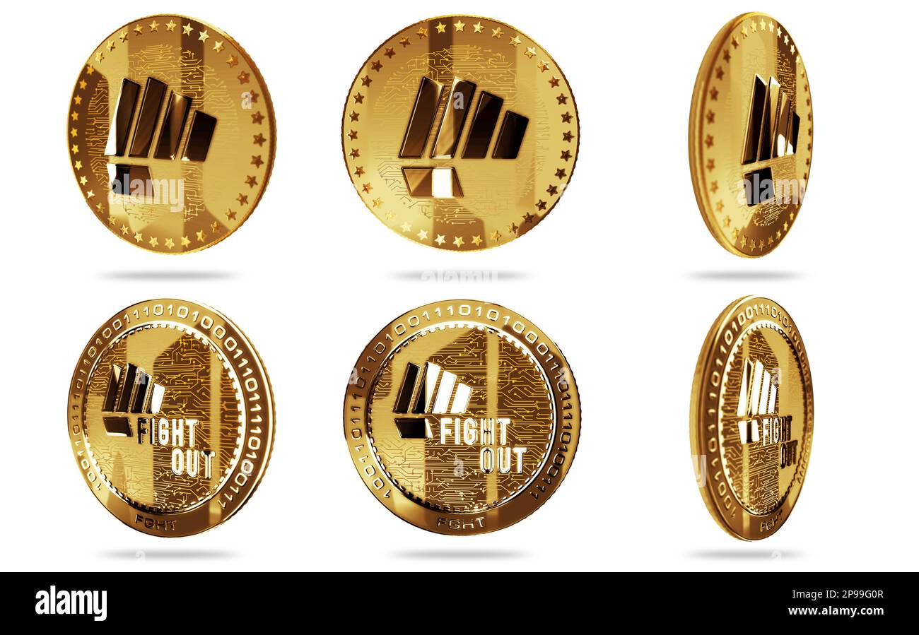 Fight Out crypto FGHT cryptocurrency isolated gold coin on green screen ...