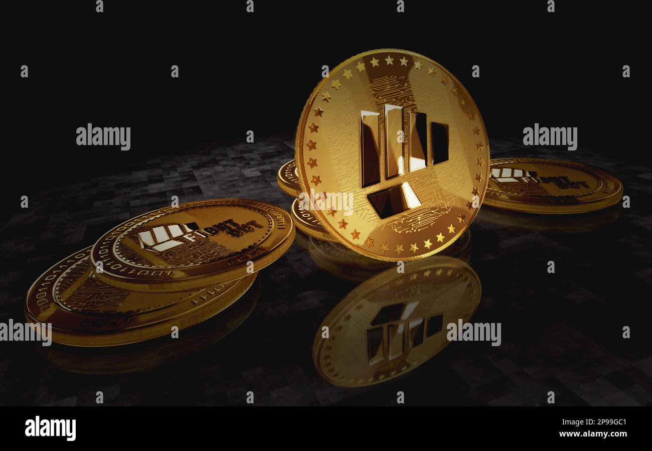 Fight Out crypto FGHT cryptocurrency gold coin on green screen ...