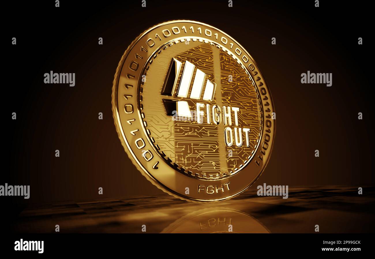 Fight Out crypto FGHT cryptocurrency gold coin on green screen ...