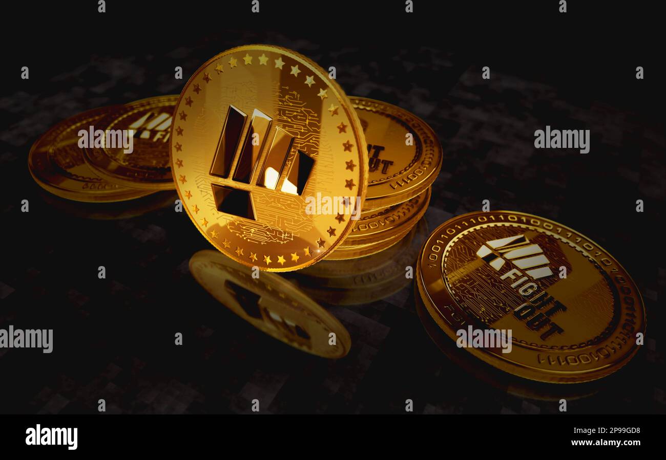 Fight Out crypto FGHT cryptocurrency gold coin on green screen ...
