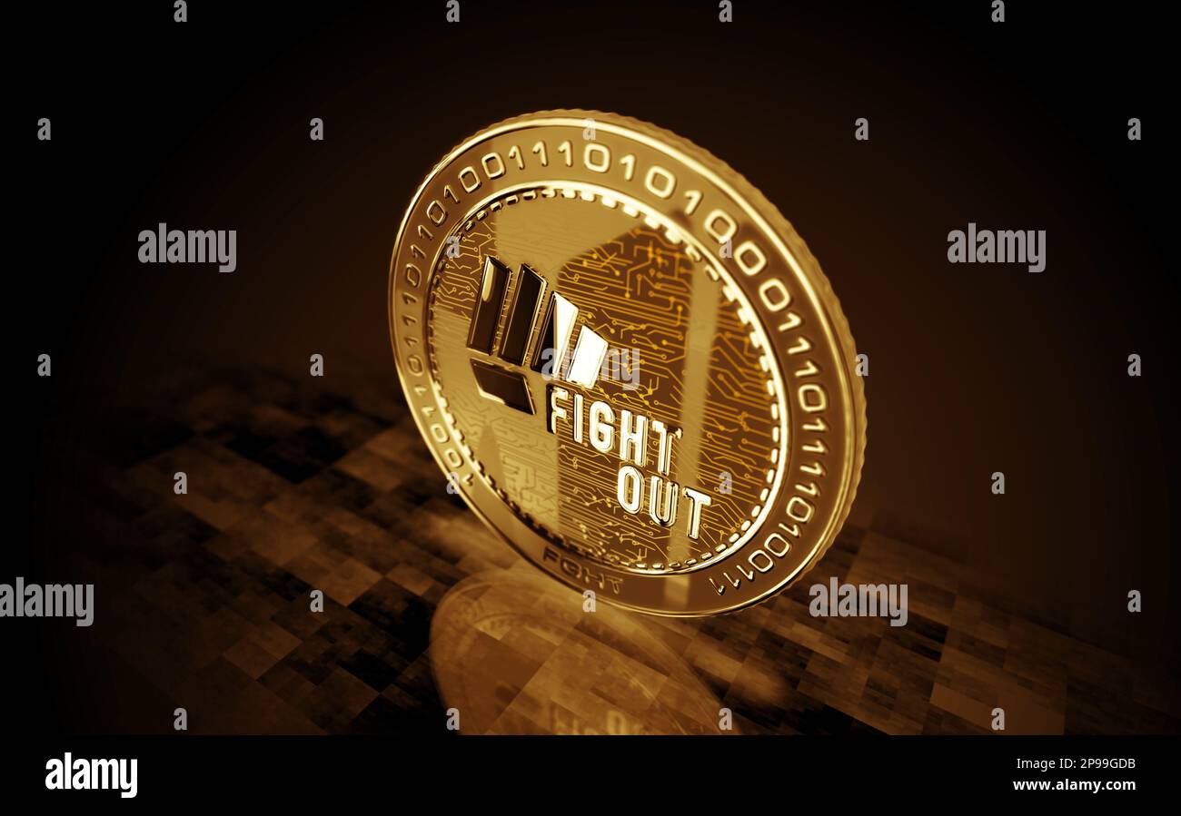 Fight Out crypto FGHT cryptocurrency gold coin on green screen ...